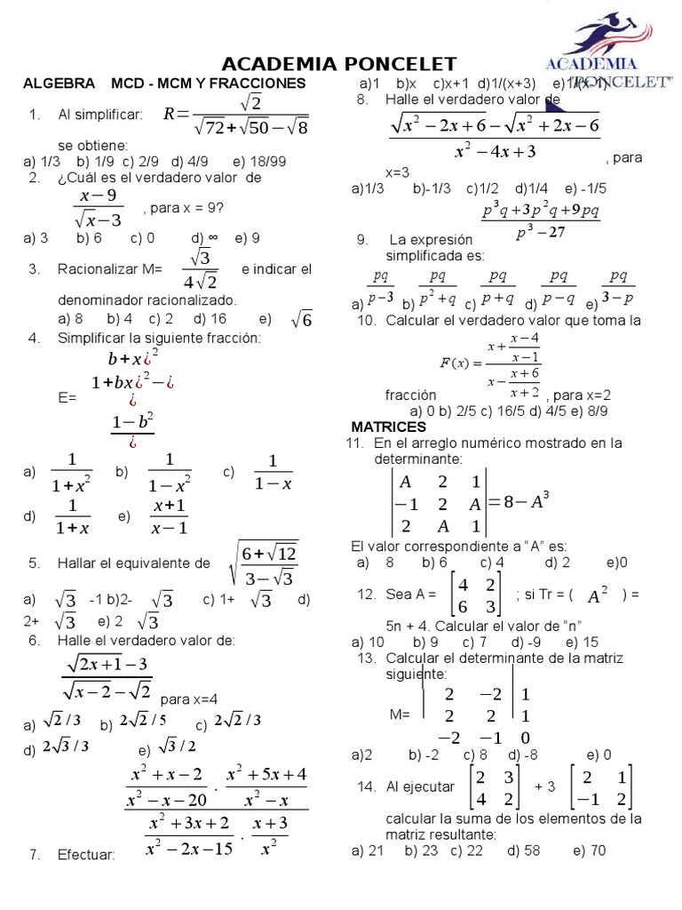 Algebra MCD Matrices | PDF | Enseñanza de matemática | Entretenimiento ...
