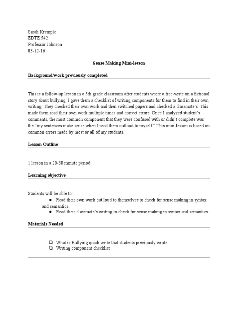 Sense Making Mini-Lesson on Writing | PDF | Career & Growth | Language ...