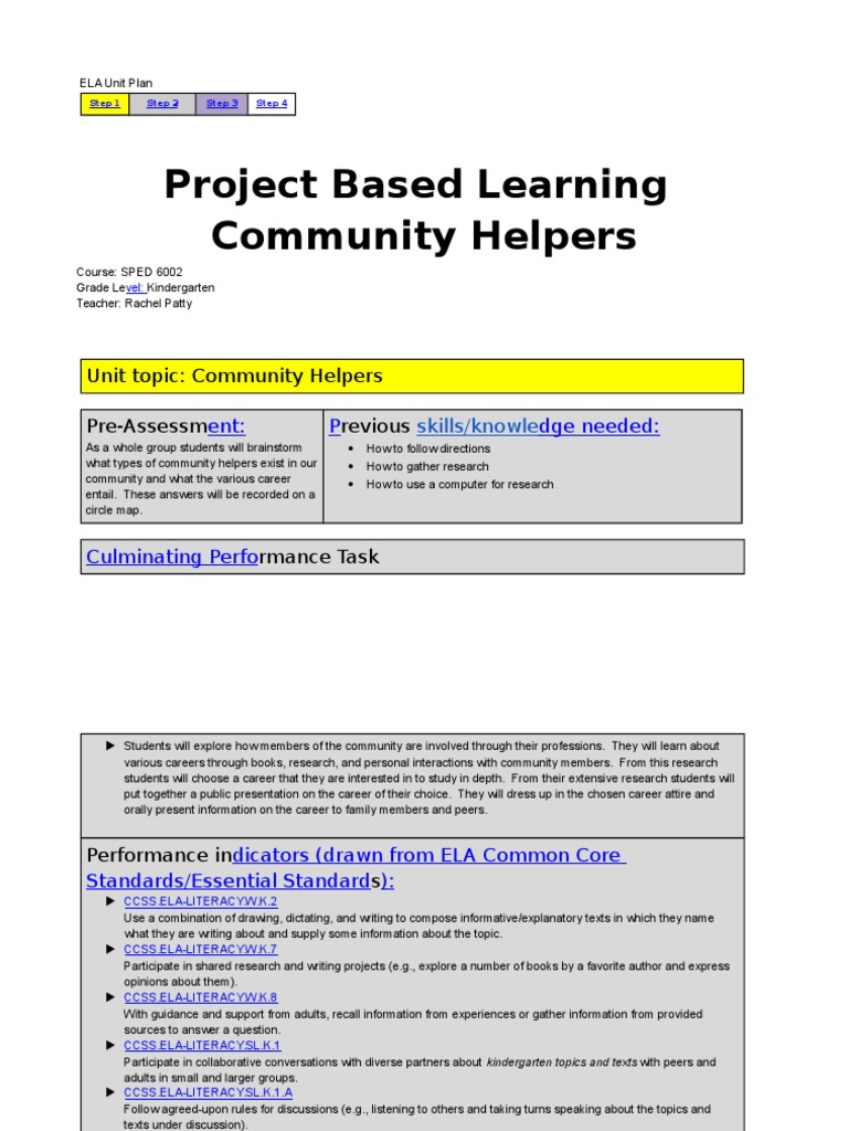 Project Based Learning Community Helpers | PDF | Conversation ...