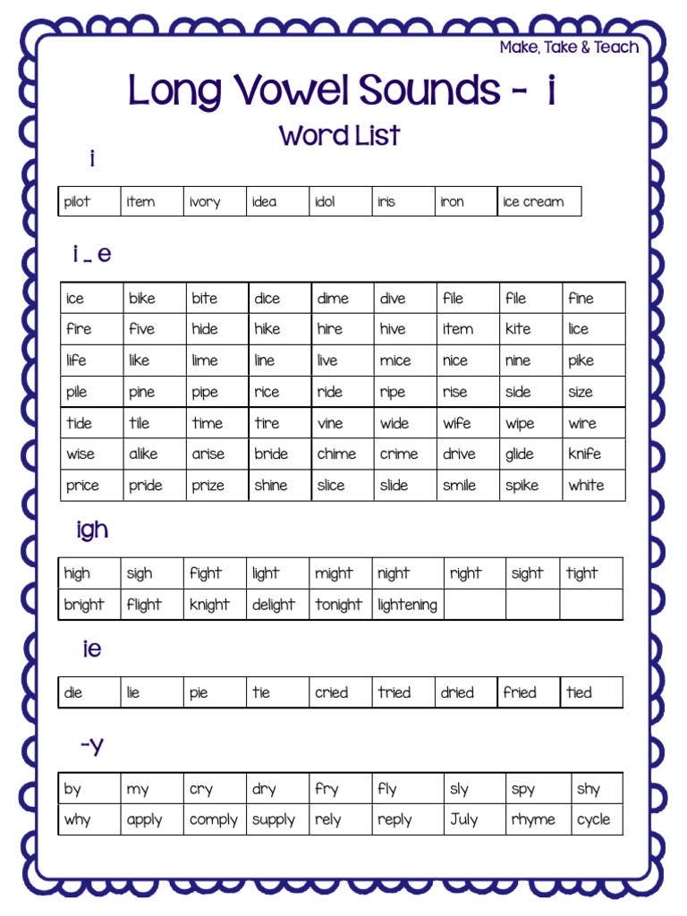 8 Long I Vowel Sound Word List | PDF | Home & Garden
