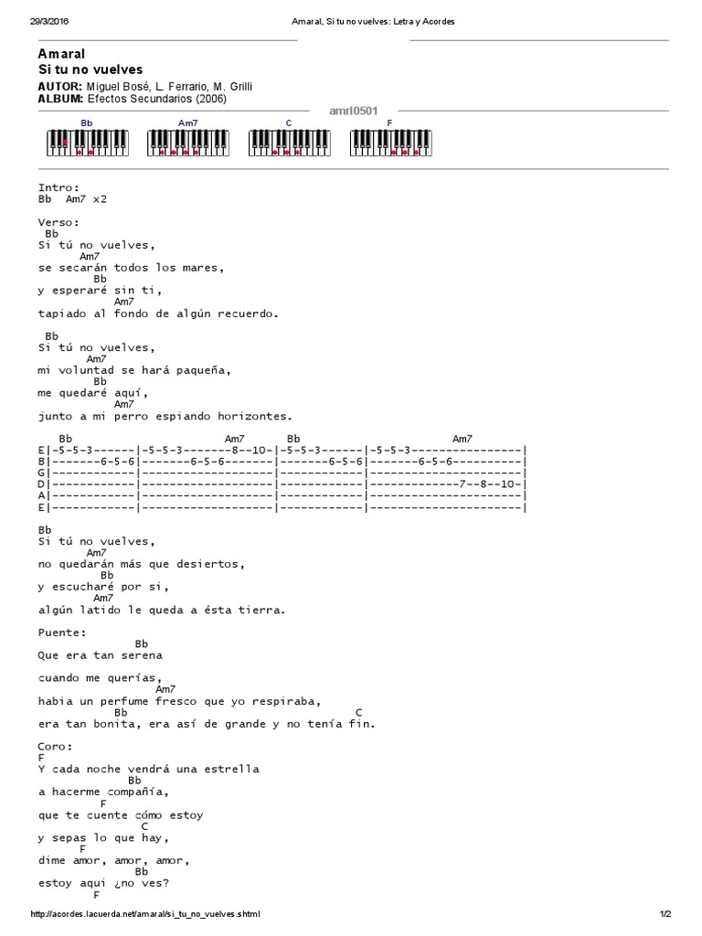 Letra y acordes de "Si tú no vuelves" | PDF