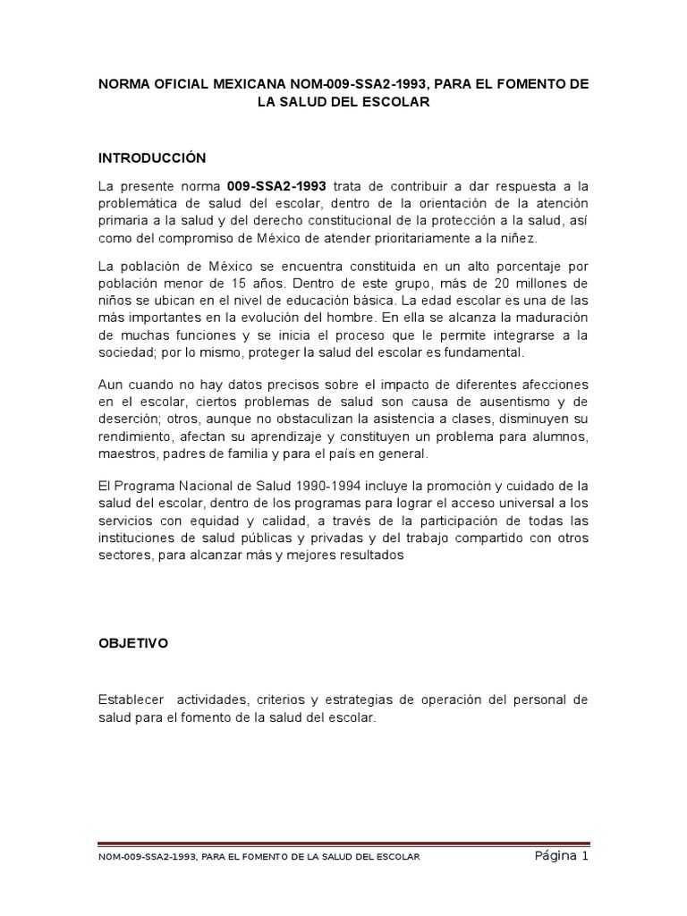 Norma Oficial Mexicana Nom-009-Ssa2-1993 | PDF | Educación primaria ...