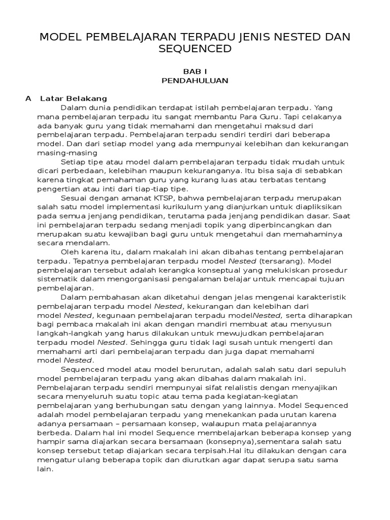 Model Pembelajaran Terpadu Jenis Nested Dan Sequenced | PDF | Karier & Perkembangan