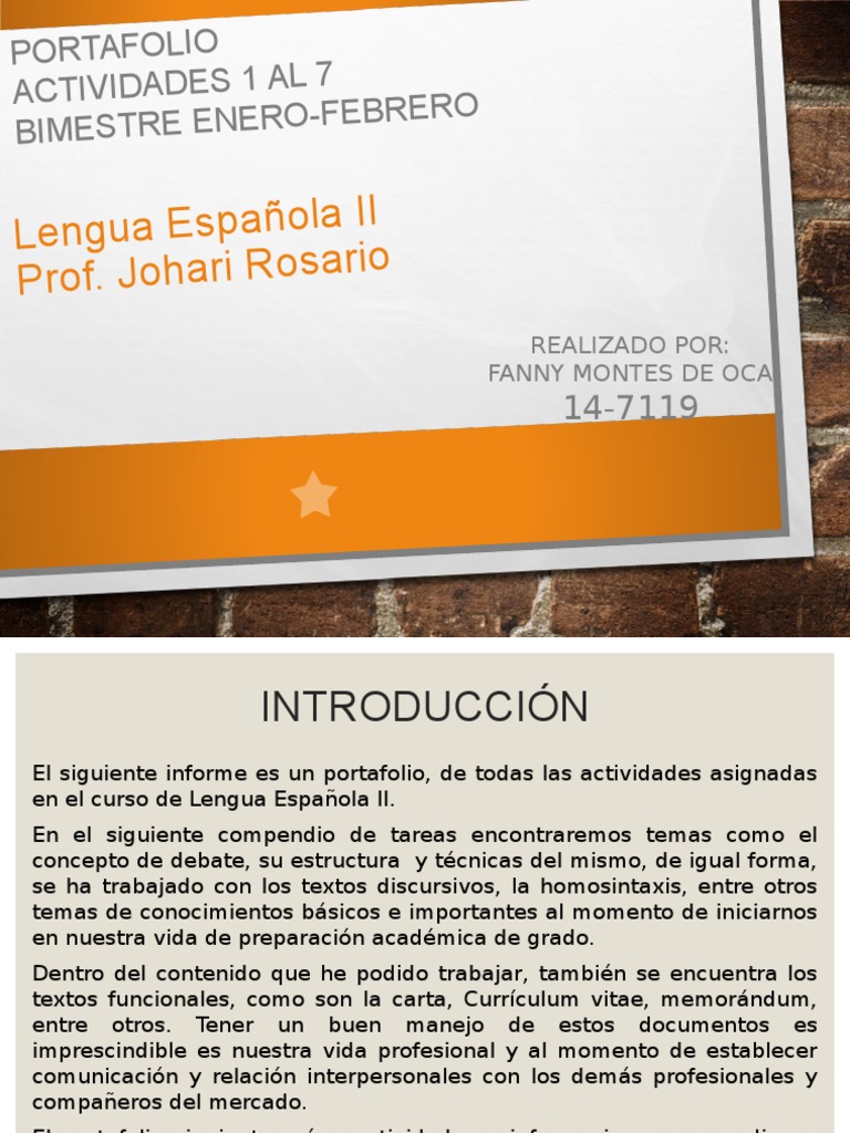 Portafolio Lengua Española Ii | PDF | Oración (Lingüística) | Palabra