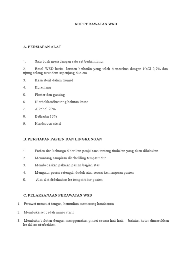 Sop Perawatan WSD | PDF | Kesehatan Holistik | Sains & Matematika