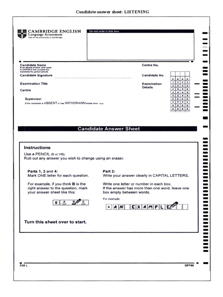 Candidate Answer Sheet: LISTENING | PDF