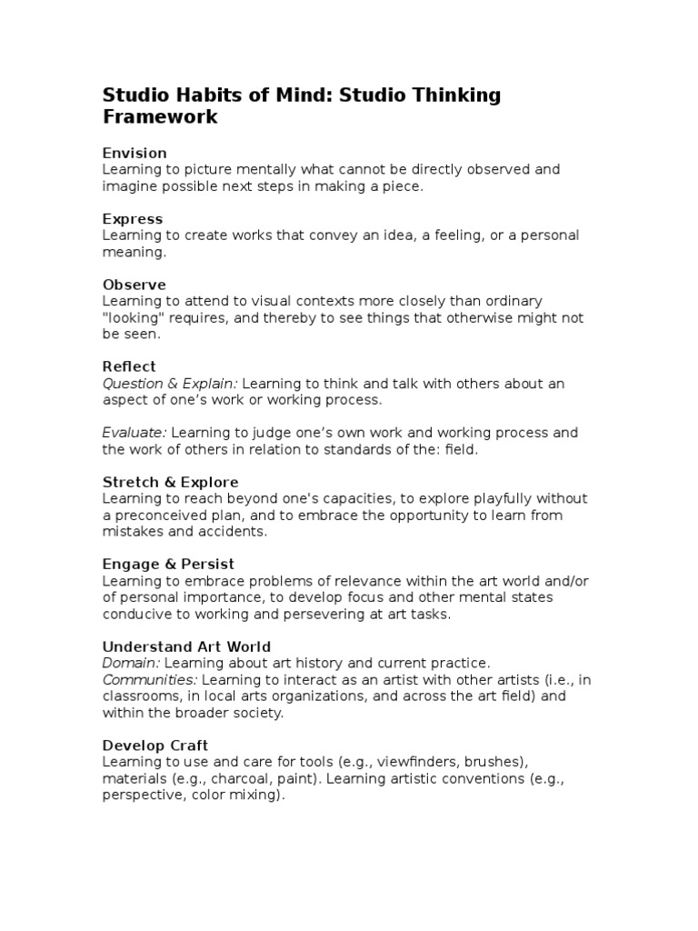 Studio Habits of Mind Framework | PDF | Science & Mathematics