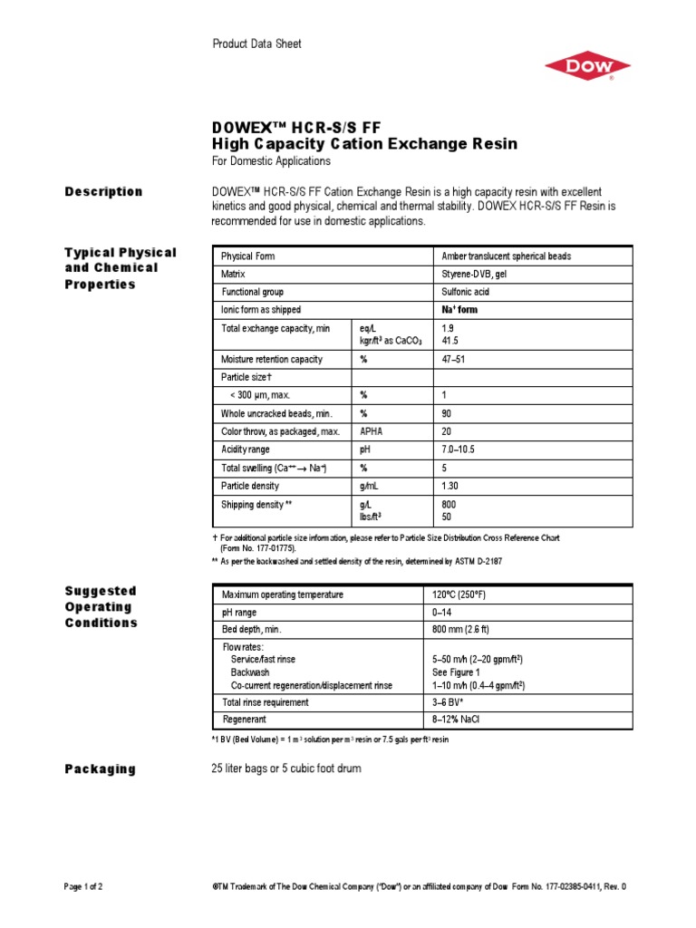MSDS RESIN DOWEX | Dow Chemical Company | Ion Exchange