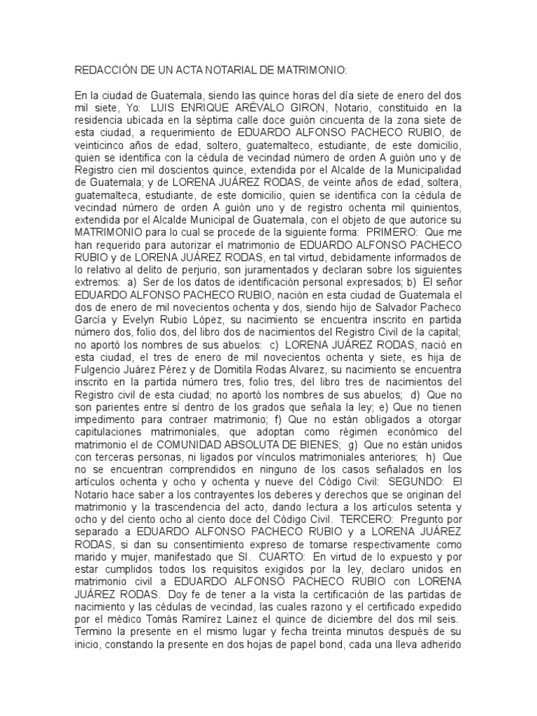 Acta Notarial de Matrimonio | PDF | Matrimonio | Guatemala
