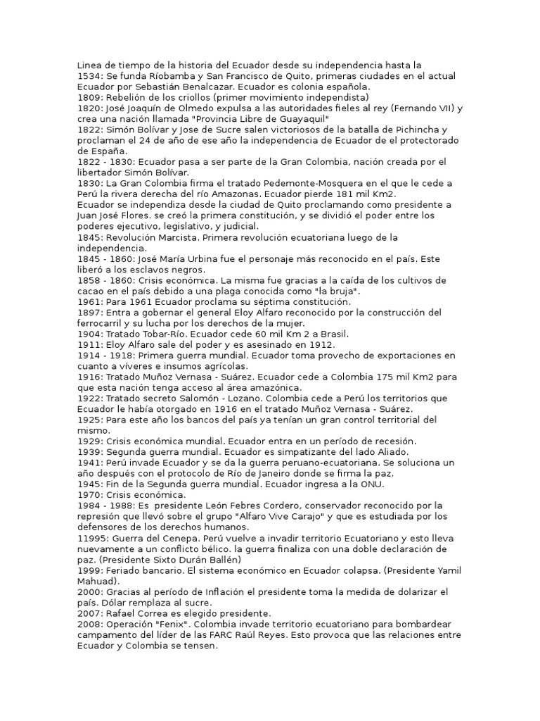 Linea De Tiempo De La Historia Del Ecuador Pdf Ecuador América