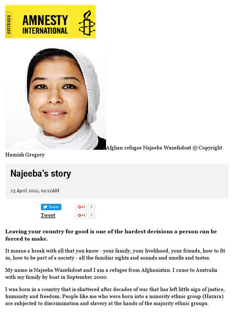 Najeeba's Story - Amnesty International Australia | PDF | Hazaras | Refugee