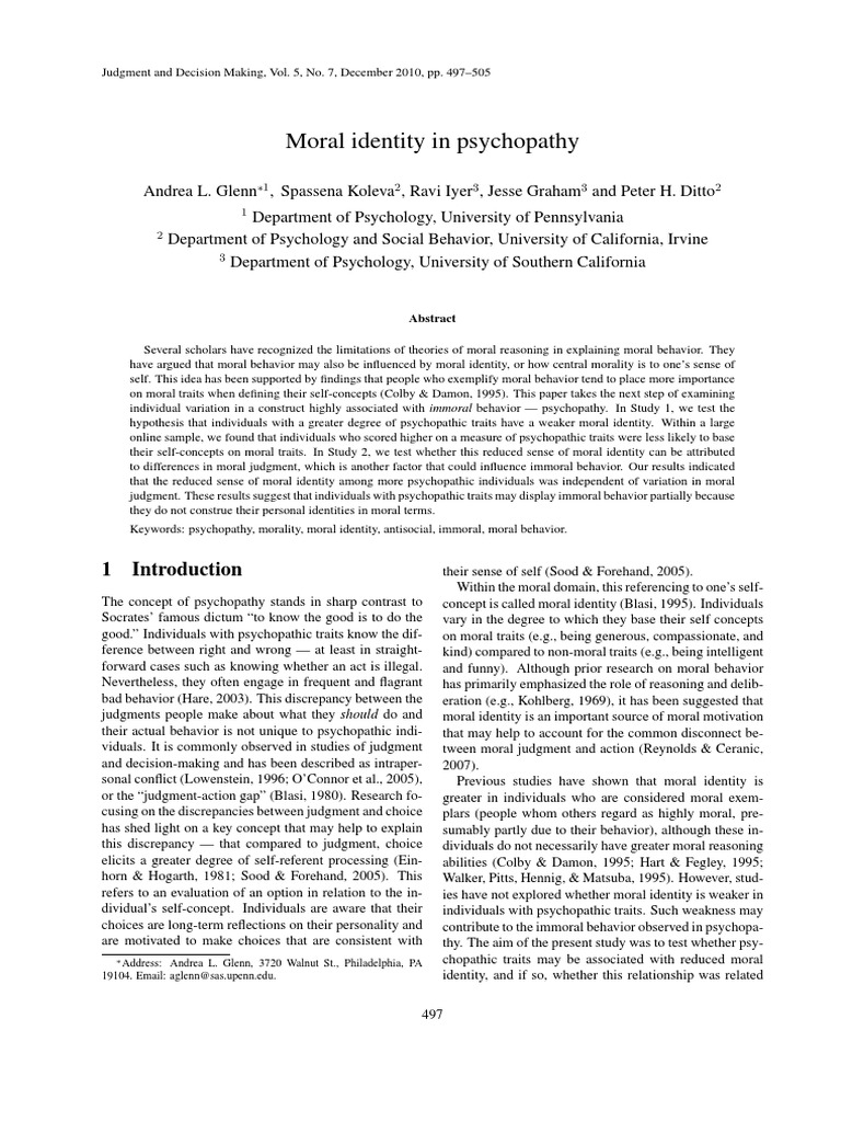 Moral Identity and Psychopathy Study | PDF | Psychopathy | Morality