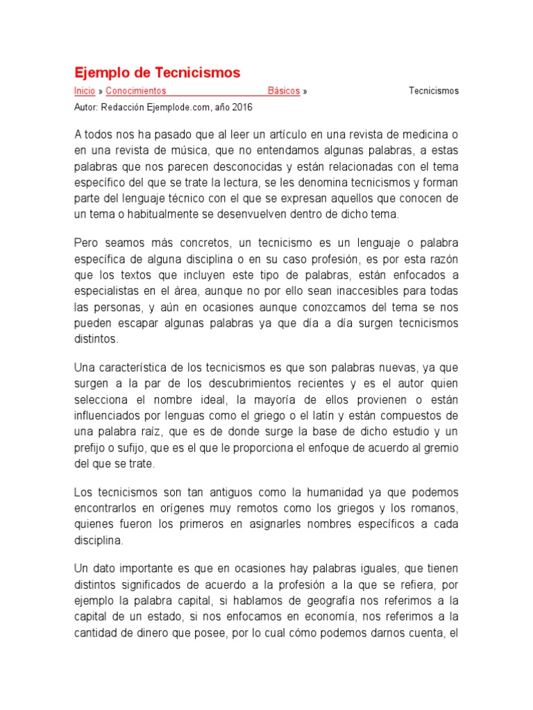 Ejemplo de Tecnicismos | PDF | Palabra | Autor