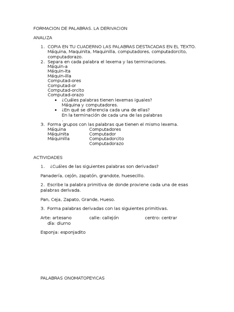 Formación de Palabras y Derivación | PDF | Imagen | Lectura (proceso)