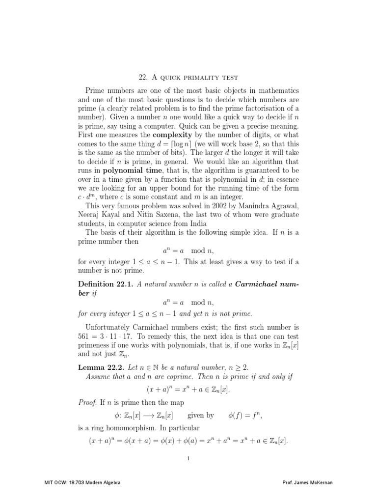Mit Ocw: 18.703 Modern Algebra Prof. James Mckernan | PDF | Prime ...
