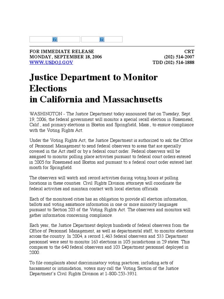 US Department of Justice Official Release - 02163-06 CRT 630 | PDF
