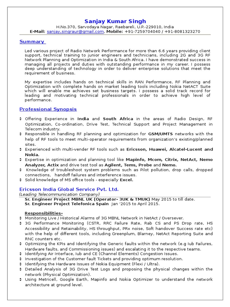 Sanjay Kumar Singh - CV | PDF | 3 G | Technical Support