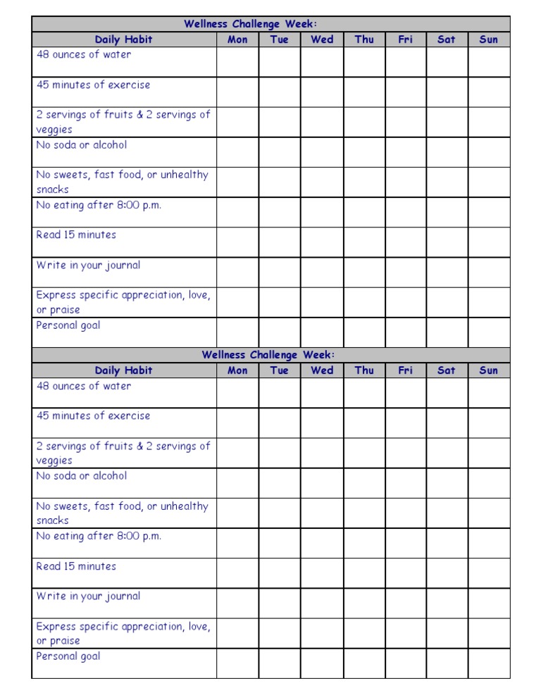 Wellness Challenge Week Schedule | PDF | Self-Improvement