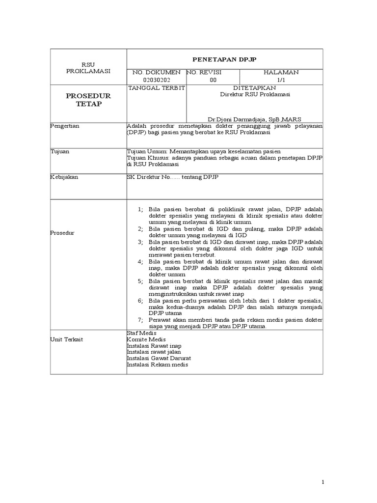 SOP Penetapan DPJP | PDF