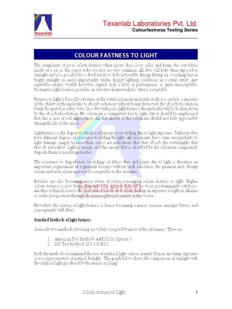 Colour Fastness To Light | PDF | Optics | Electromagnetic Radiation