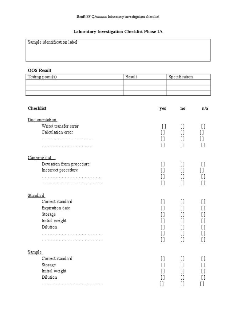 Oos Laboratory Investigation Checklist Phase 1a | PDF | Computers ...