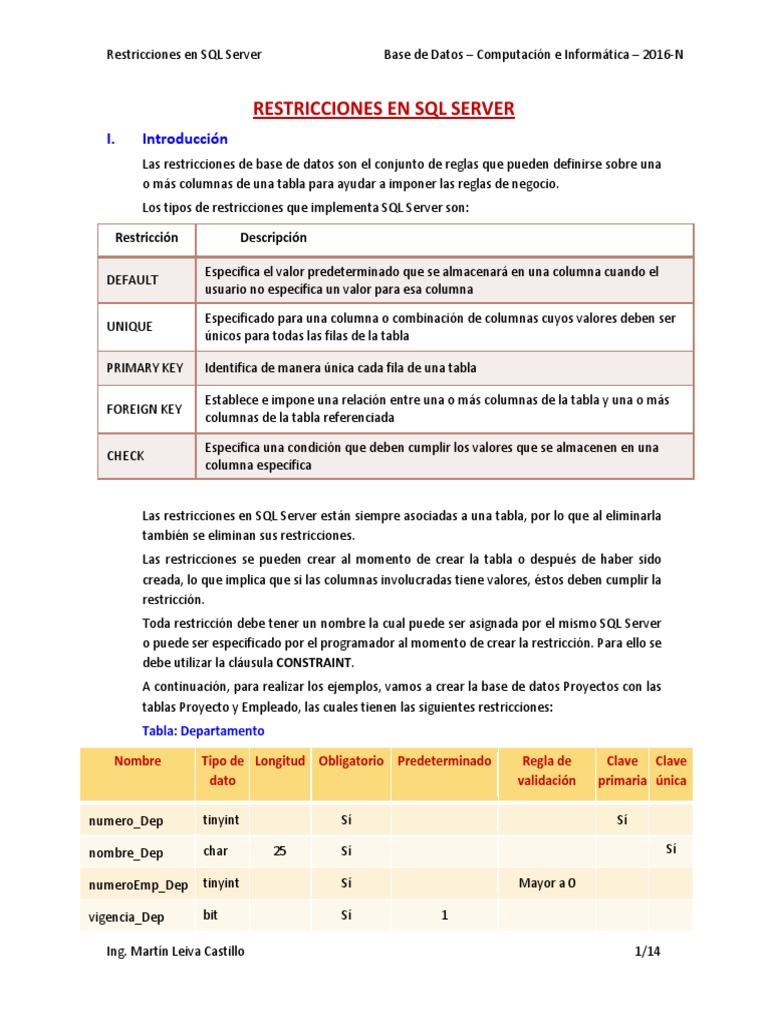 Restricciones SQL Server | PDF | Recuperación de información | Gestión ...
