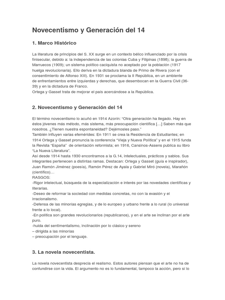 Novecentismo y Generación Del 14. 4º ESO | PDF | Poesía | Novelas