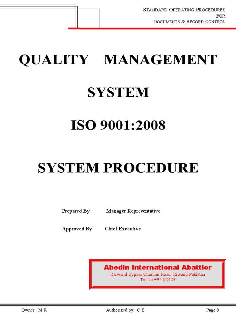 SOP-01 (Procedure For Document Control) | PDF | Quality Management ...