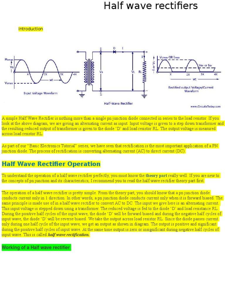 Half Wave Rectifiers | PDF | Rectifier | Diode