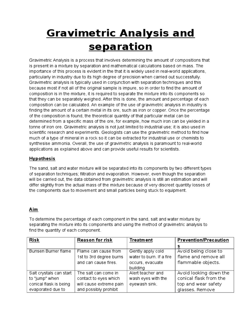 Gravimetric Analysis and Separation | PDF | Distillation | Filtration