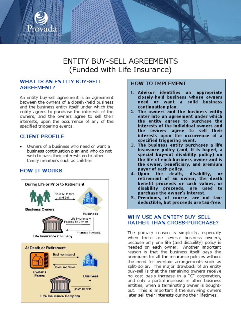 Entity Buy-Sell Agreement Overview | PDF | Life Insurance | Insurance