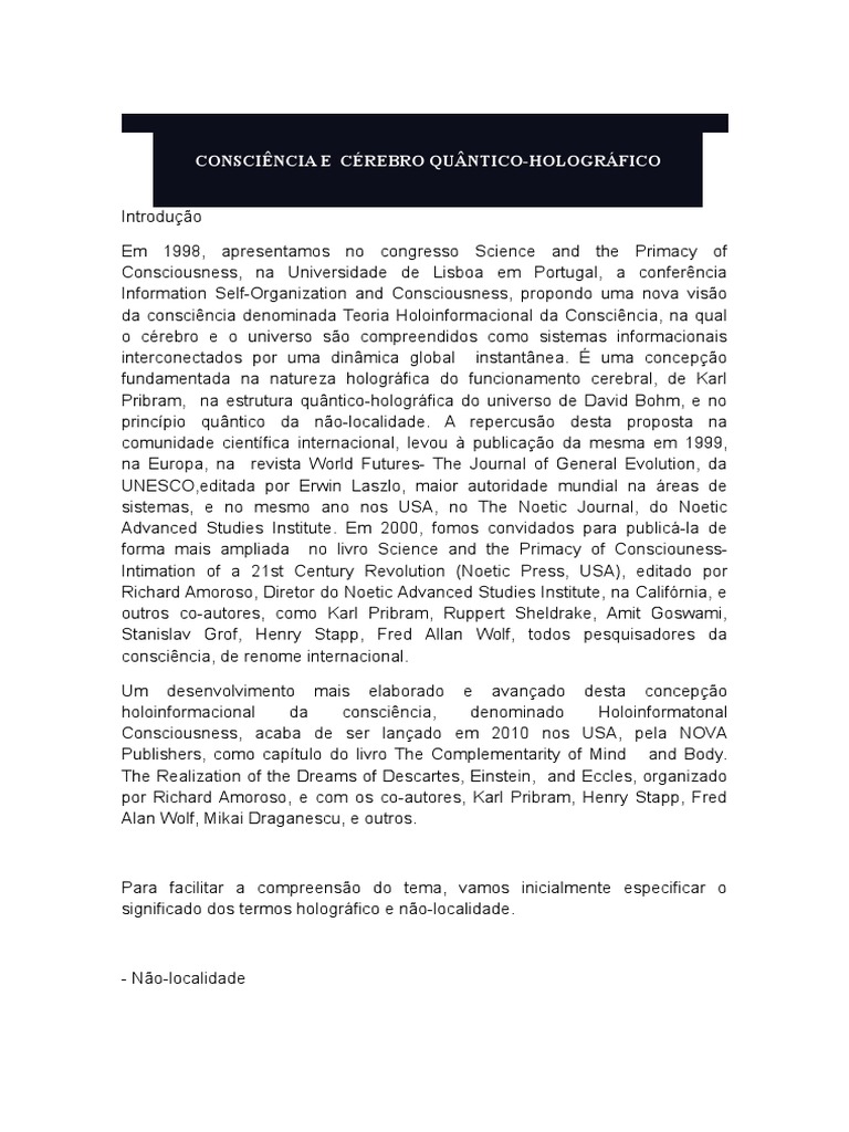 Consciência e Cérebro Quântico | PDF | Holografia | Harmônica