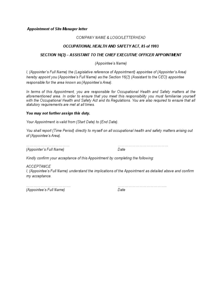 Safety Officer Appointment Letter Template | PDF | Occupational Safety ...