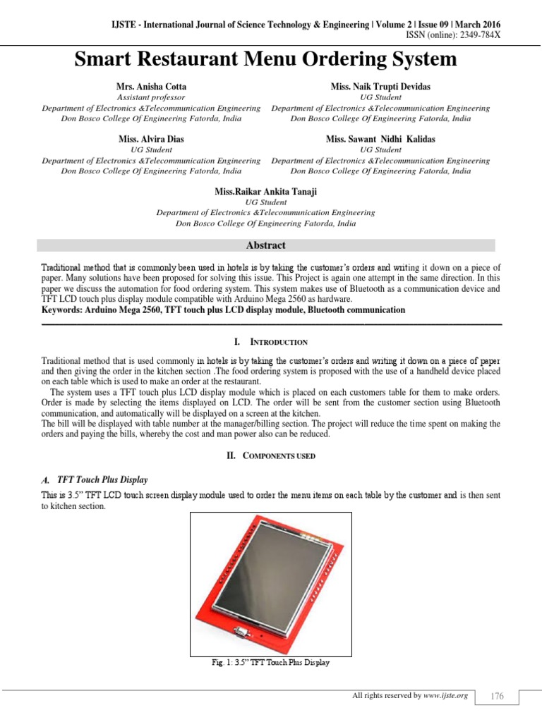 Smart Restaurant Menu System | PDF | Touchscreen | Microcontroller