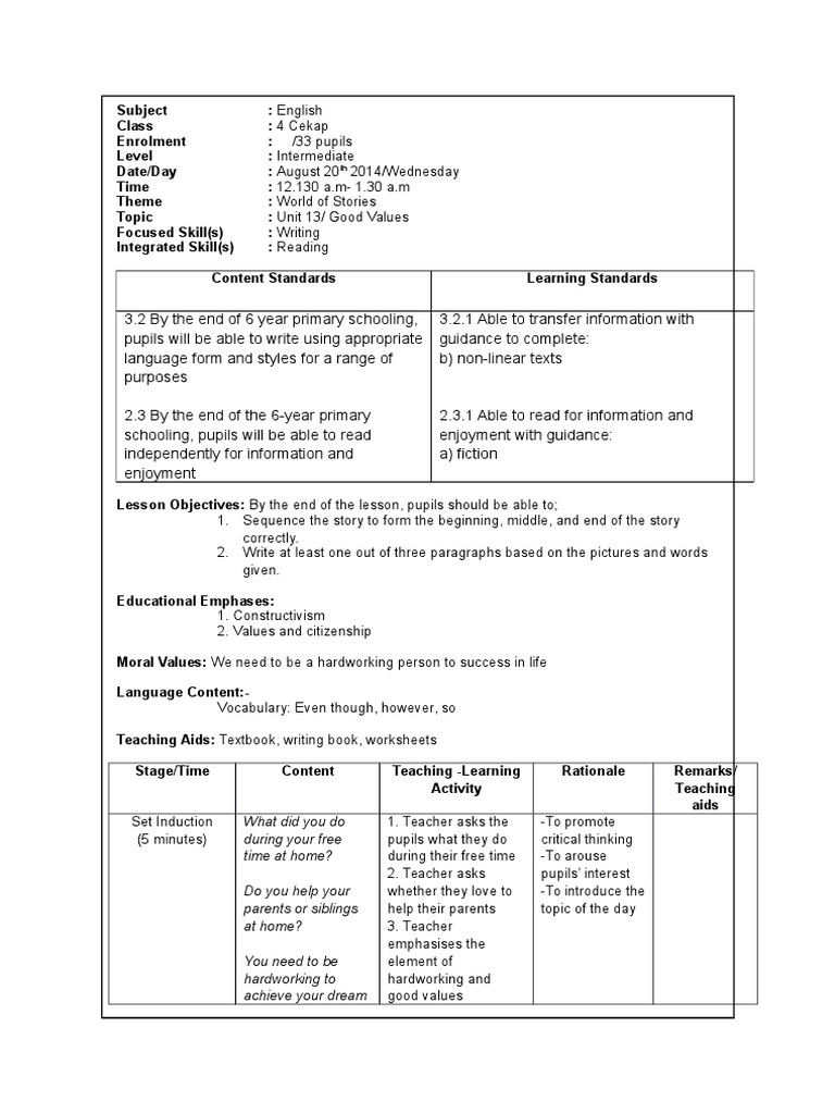 Lesson Plan Example | PDF | Lesson Plan | Educational Psychology
