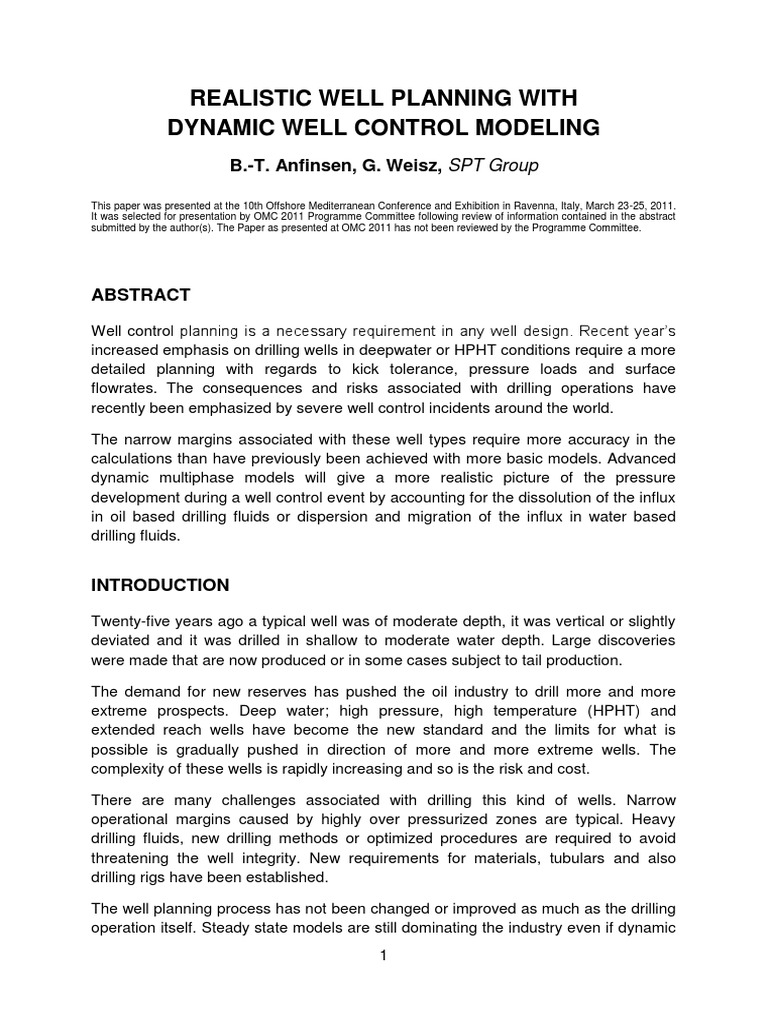 Realistic Well Planning With Dynamic Well Control Modelling | PDF ...