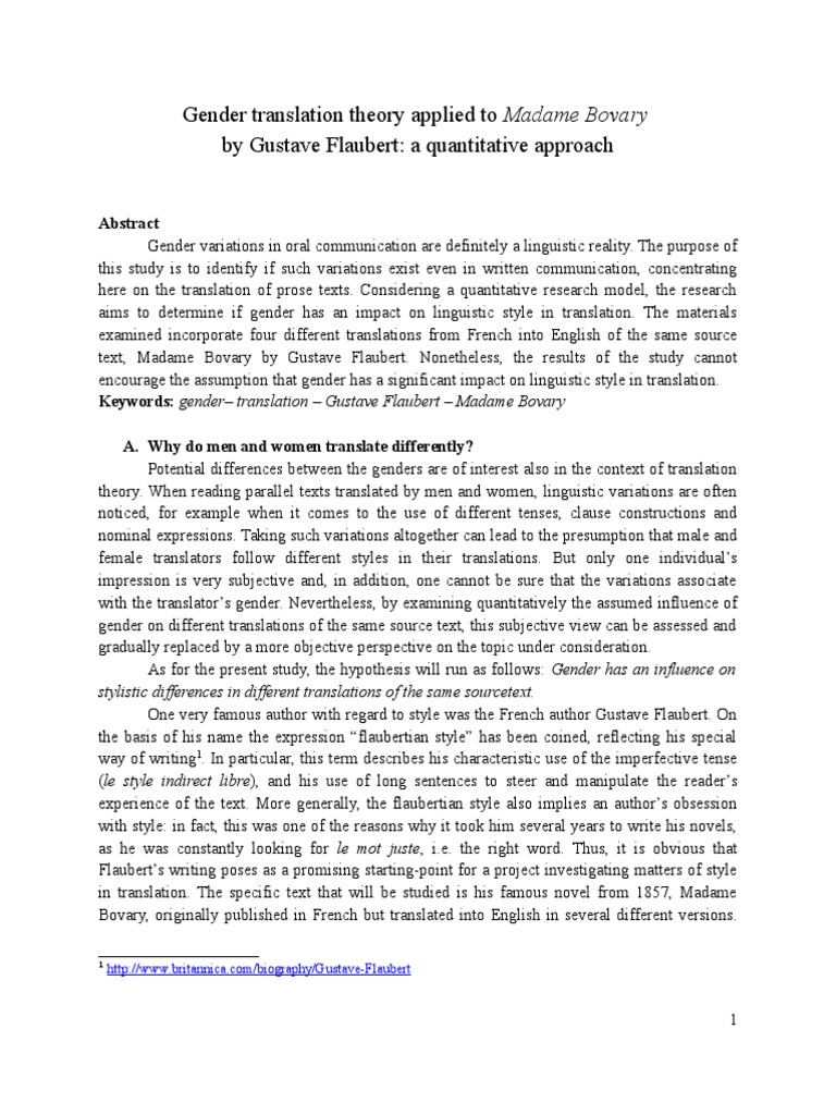 Gender Translation Theory Applied On Madame Bovary | PDF | Gender Role ...