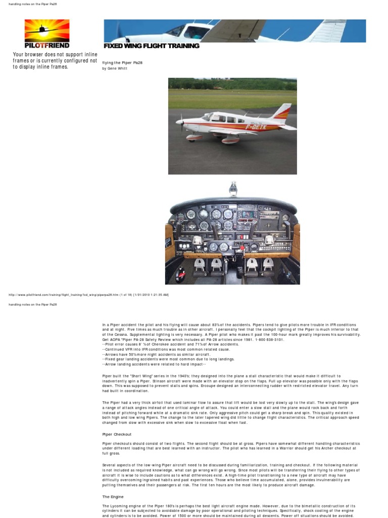 Handling Notes On The Piper Pa28 | PDF | Stall (Fluid Mechanics ...