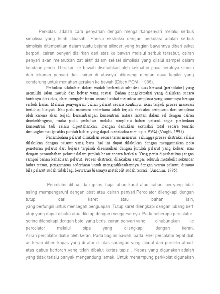 Perkolasi Adalah Cara Penyarian Dengan Mengalirkanpenyari Melalui ...