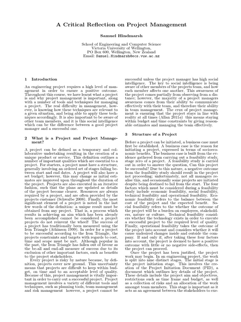 Project Management Reflection Insights | PDF | Feasibility Study ...