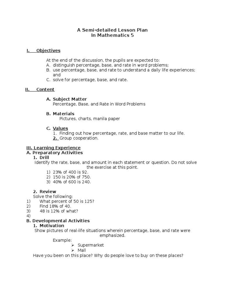 Percentage Base Rate | PDF | Percentage | Lesson Plan
