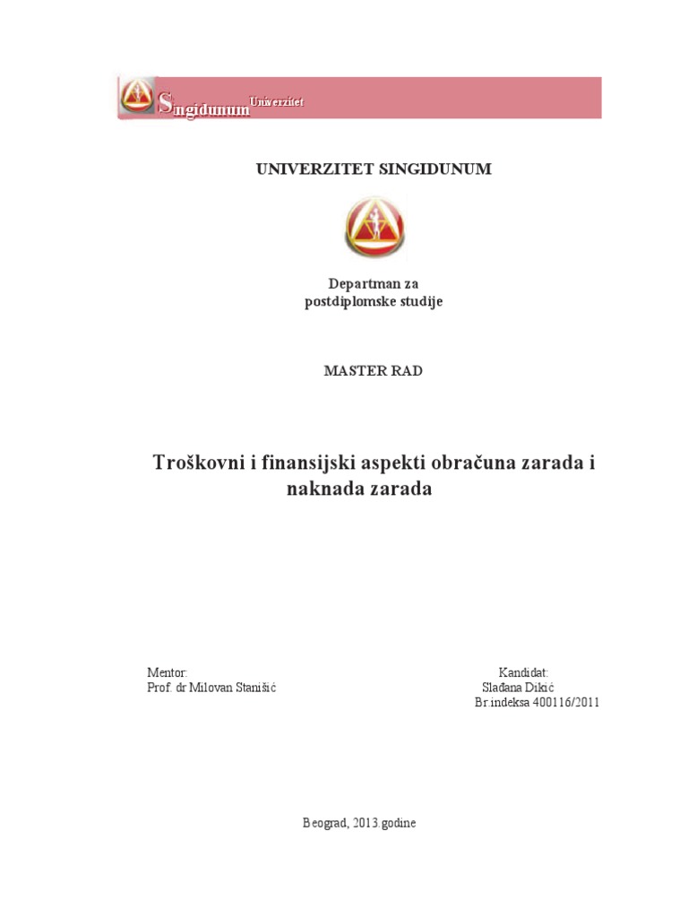 MR - Troškovni Finansijski Aspekti Obračuna Zarada I Naknada Zarada | PDF