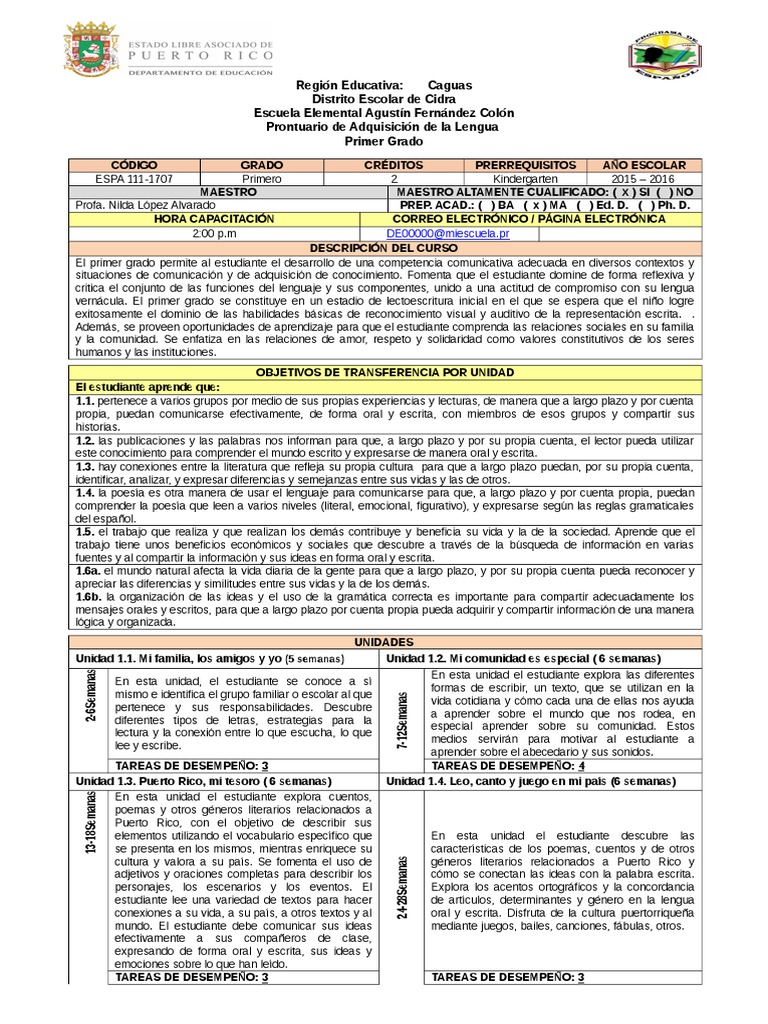 Prontuario 1mer Grado Adquisicion de La Lengua 2015 2 | PDF | Lectura ...