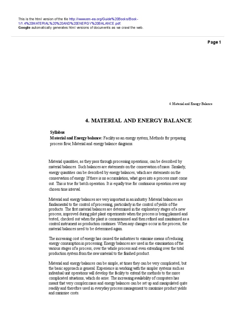 Material and Energy Balance-General | PDF | Pulp (Paper) | Heat