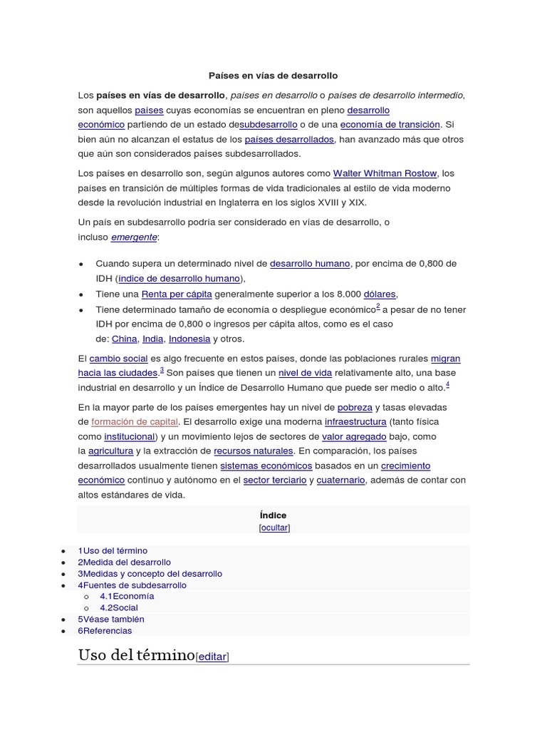 Países en Vías de Desarrollo | PDF | País en desarrollo | Ciencias ...