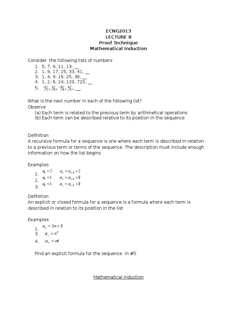 ECNG2013 Proof Technique Mathematical Induction: A A A A A A | PDF | Mathematical Proof | Sequence
