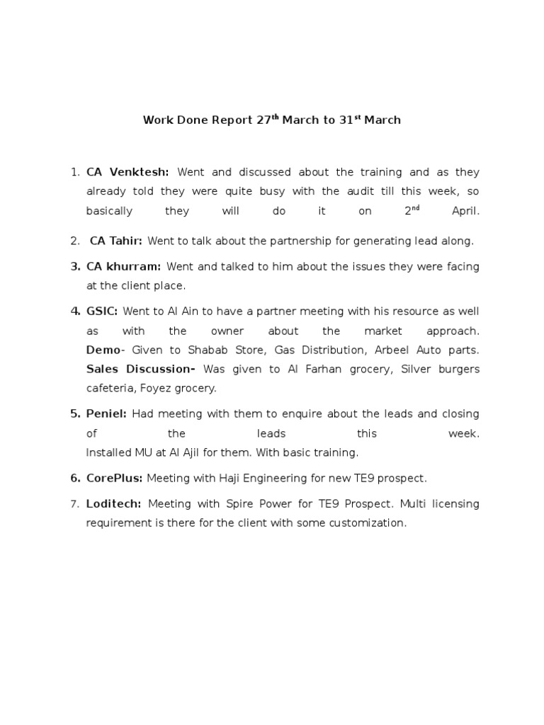 Work Done Report Weekly | PDF