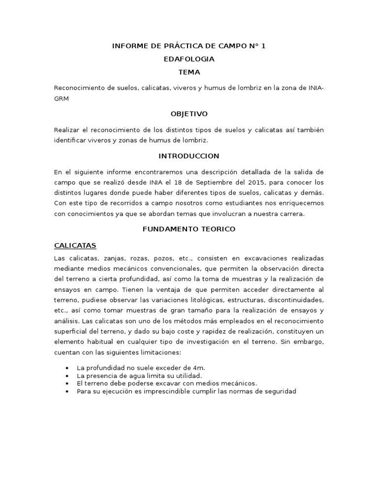 Informe de Practica de Campo | PDF | Suelo | Agricultura