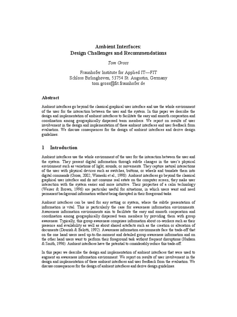 Ambient Interfaces | PDF | Graphical User Interfaces | Usability