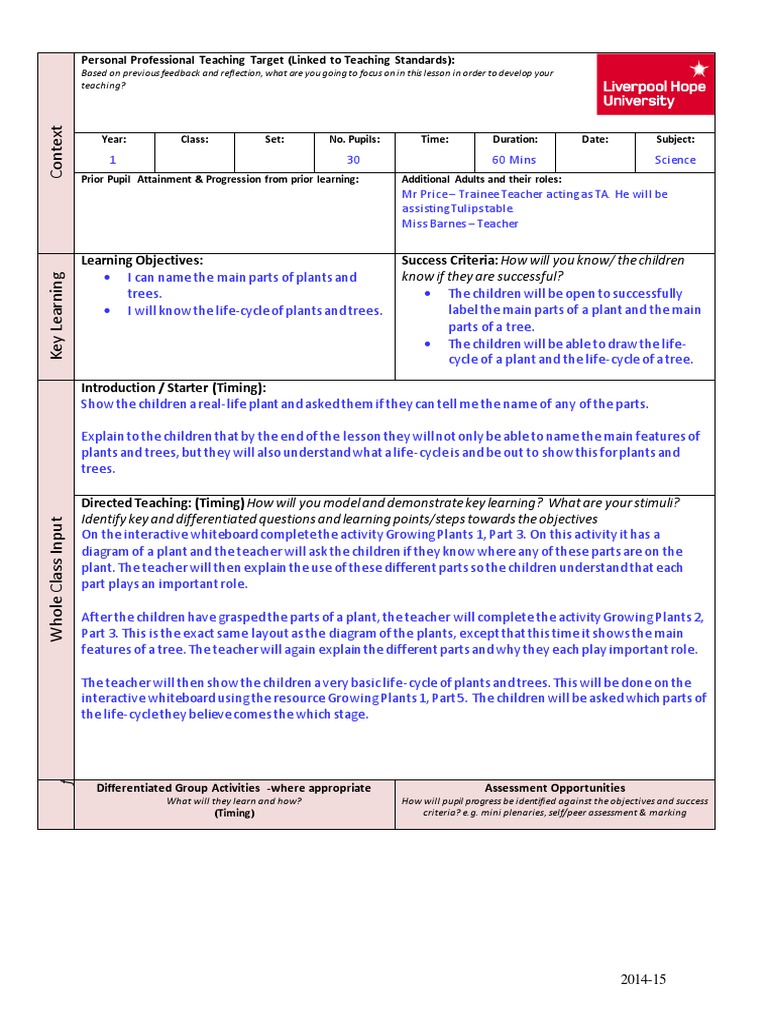 Primary Lesson Plan - Science - Plants - Lesson 3 | PDF | Life Cycle ...